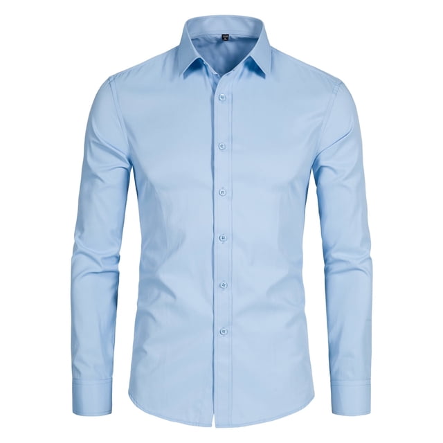 Men's Slim Fit Stretch Dress Shirt Solid Color Microelastic Long Sleeve ...