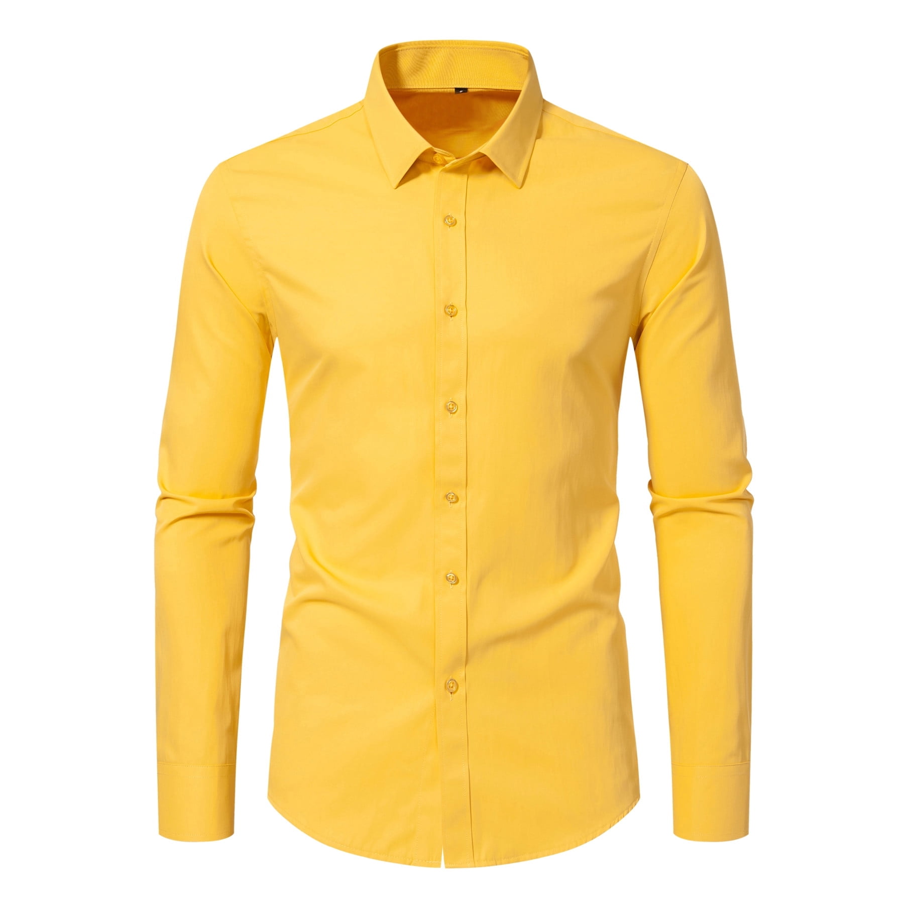 Men's Slim Fit Stretch Dress Shirt Solid Color Microelastic Long Sleeve ...