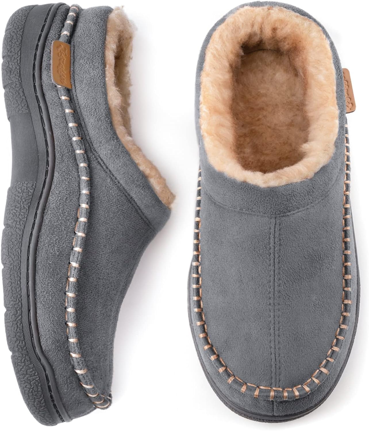 Men's Slip On Moccasin Slippers, Indoor/Outdoor Warm Fuzzy Comfy House ...