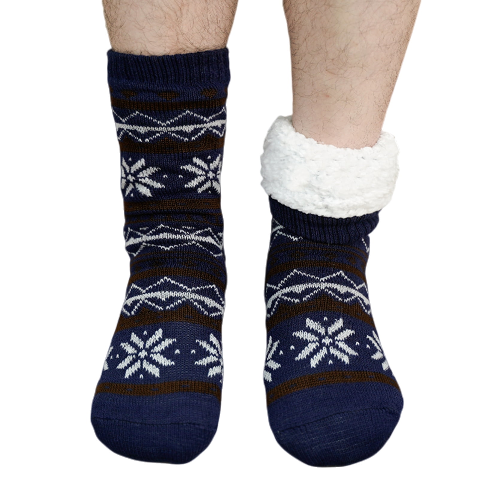 Men's Thermal Sherpa Slipper Socks with Non-Slip Grips, Fuzzy Cozy ...
