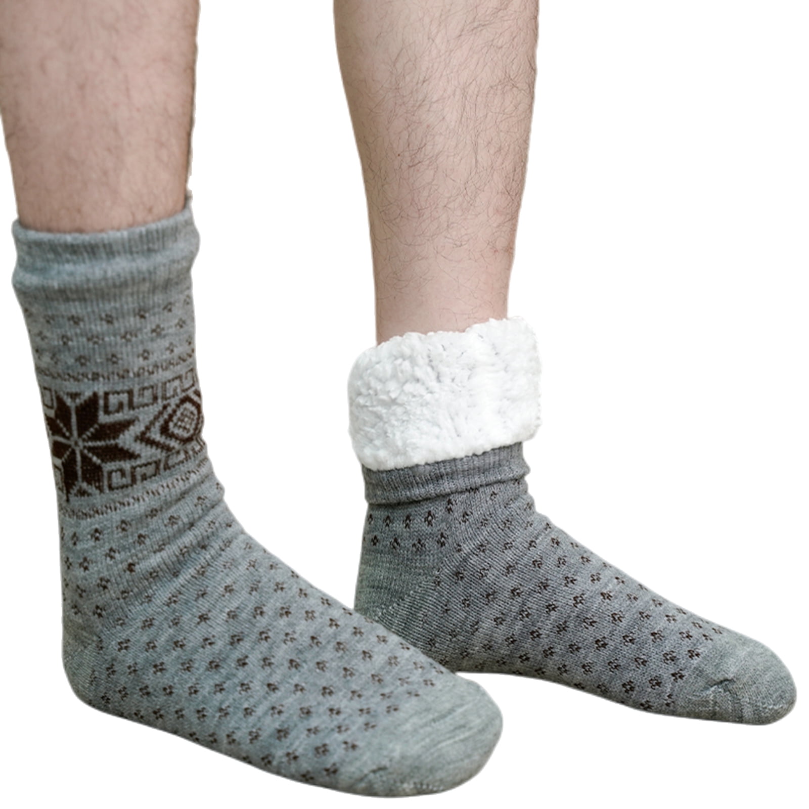 Men's Slipper Socks with Grips Non Slip Soft Fuzzy Cozy Fleece Lined ...