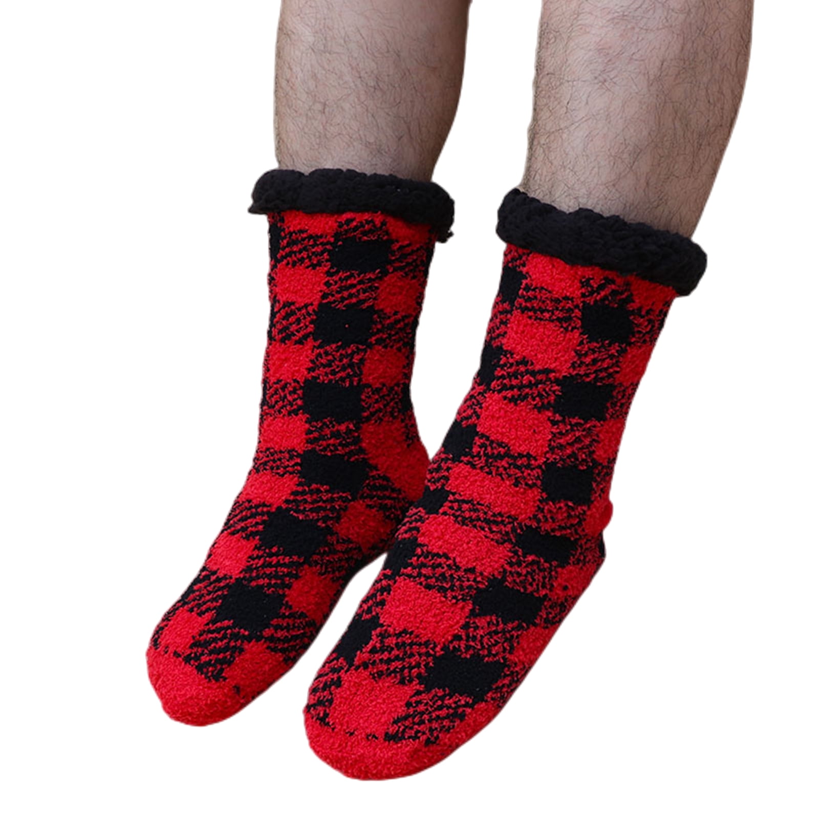 Men's Thermal Cabin Slipper Socks, Non-Slip Thick Rubber Bottom, Soft ...