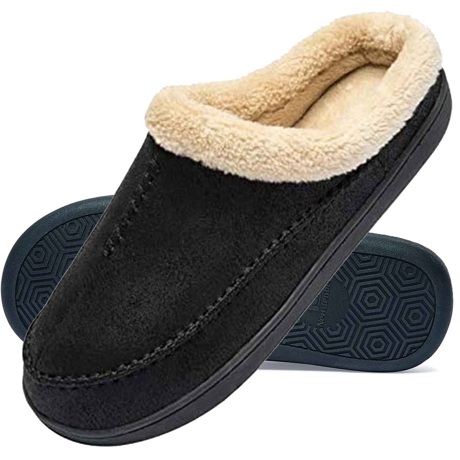 Men's Slippers Fuzzy House Shoes Memory Foam Slip On Clog Plush Wool ...