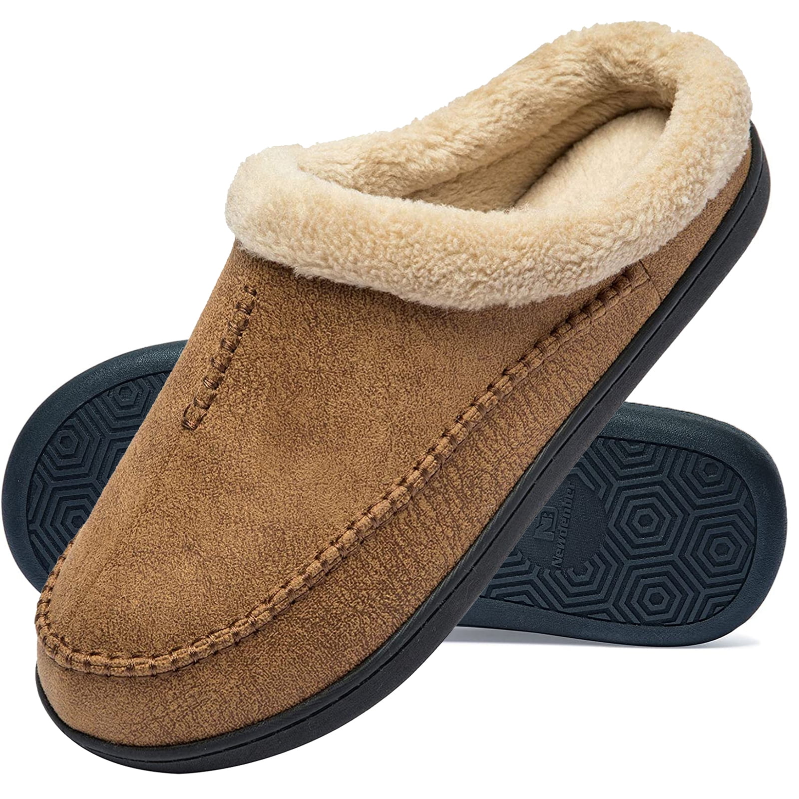 Men's Slippers Fuzzy House Shoes Memory Foam Slip On Clog Plush Wool ...