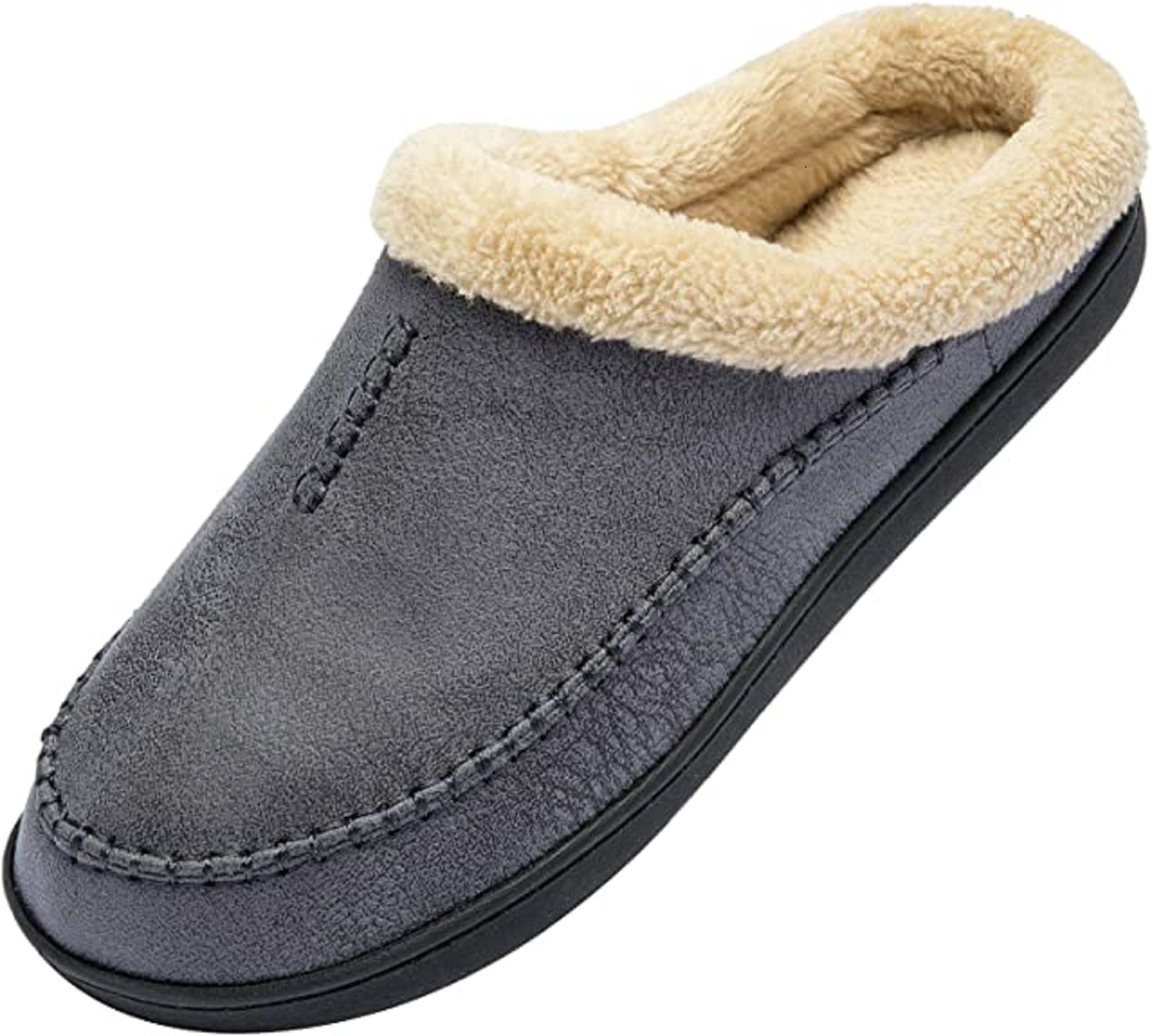 Men's Slippers Fuzzy House Shoes Memory Foam Slip On Clog Plush Wool ...