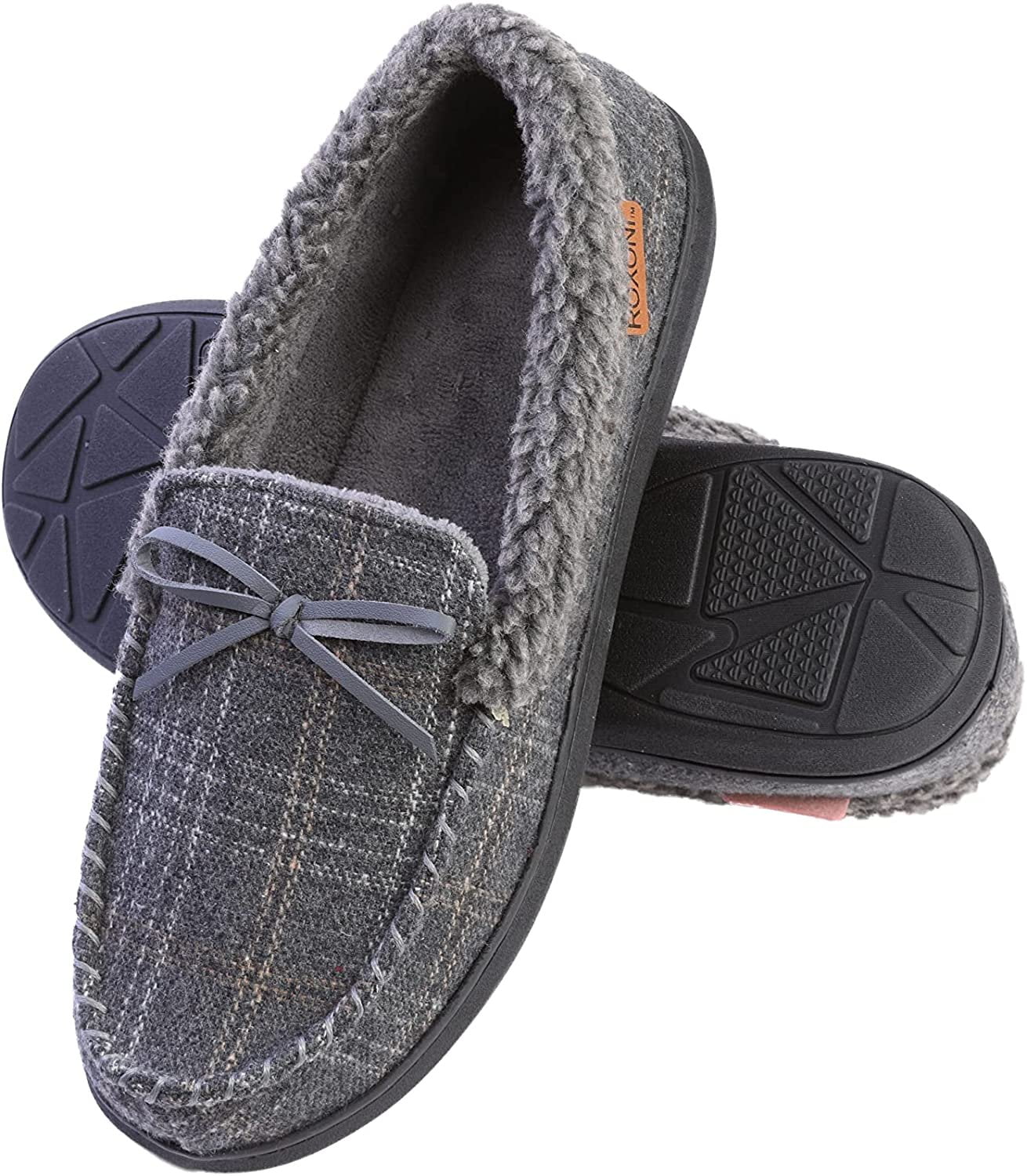 Men's Slippers Moccasin Plush Lined House Shoes Fuzzy Furry Brown ...