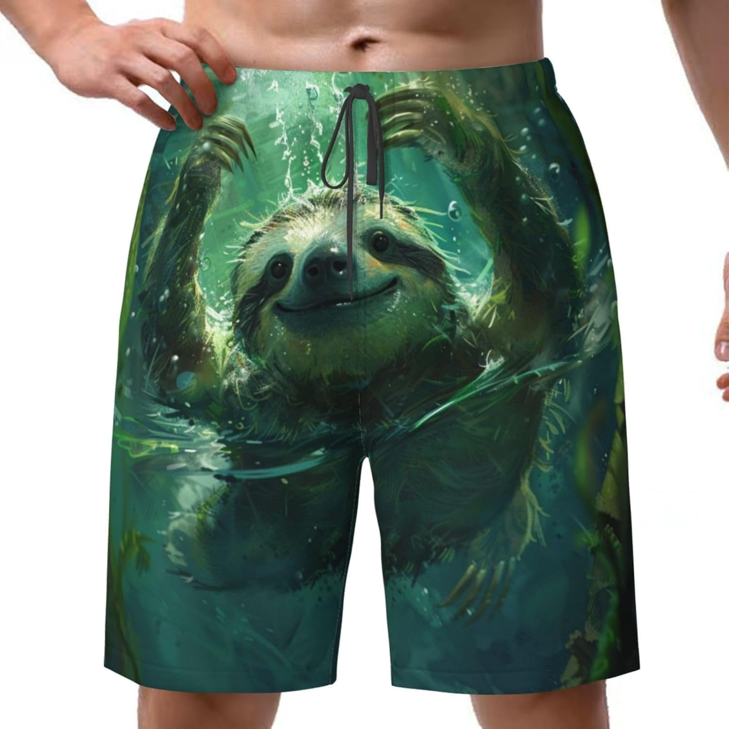 Men's Sloth Swimming Green Swim Trunks Quick Dry Board Shorts Funny ...