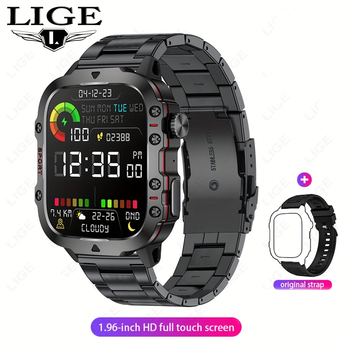 Men's Smart Watch, Voice Assistant Breathing Movement Bright Adjustment ...
