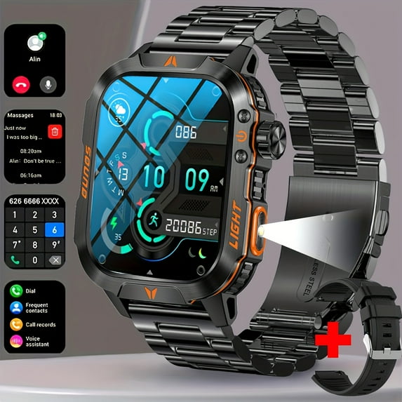 Men's Smartwatch - 2.01" HD Touch Screen, LED Flashlight, 100+ Sports ...