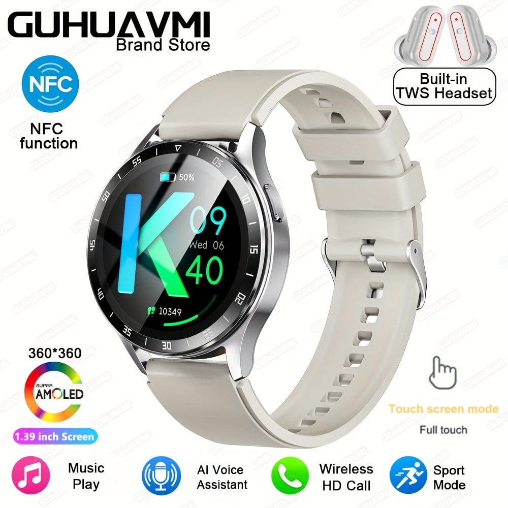 Men's Smartwatch X10, 1.39" HD Display, Built-in TWS Earbuds, NFC ...
