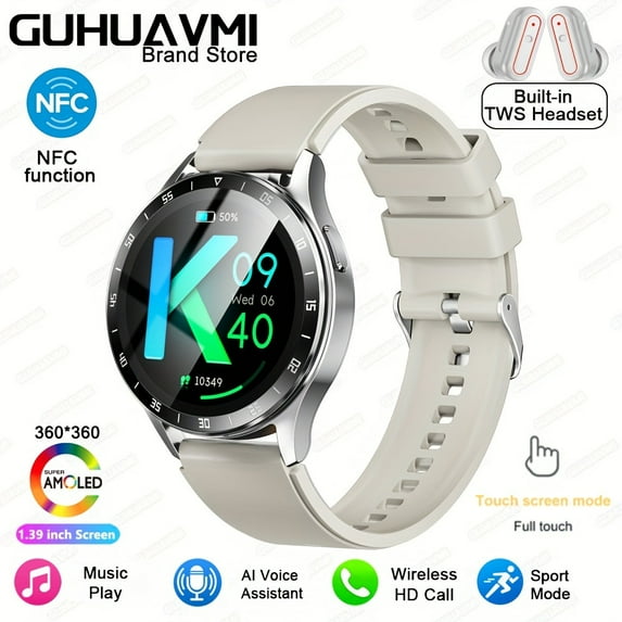Men's Smartwatch X10, 1.39" HD Display, Built-in TWS Earbuds, NFC ...