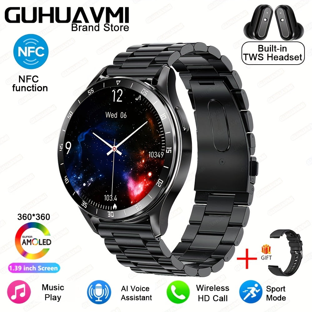 Men's Smartwatch X10, 1.39" HD Display, Built-in TWS Earbuds, NFC ...