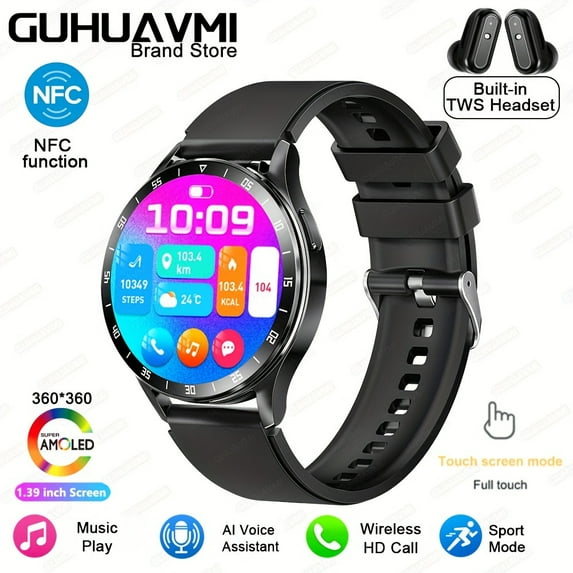 Men's Smartwatch X10, 1.39" HD Display, Built-in TWS Earbuds, NFC ...