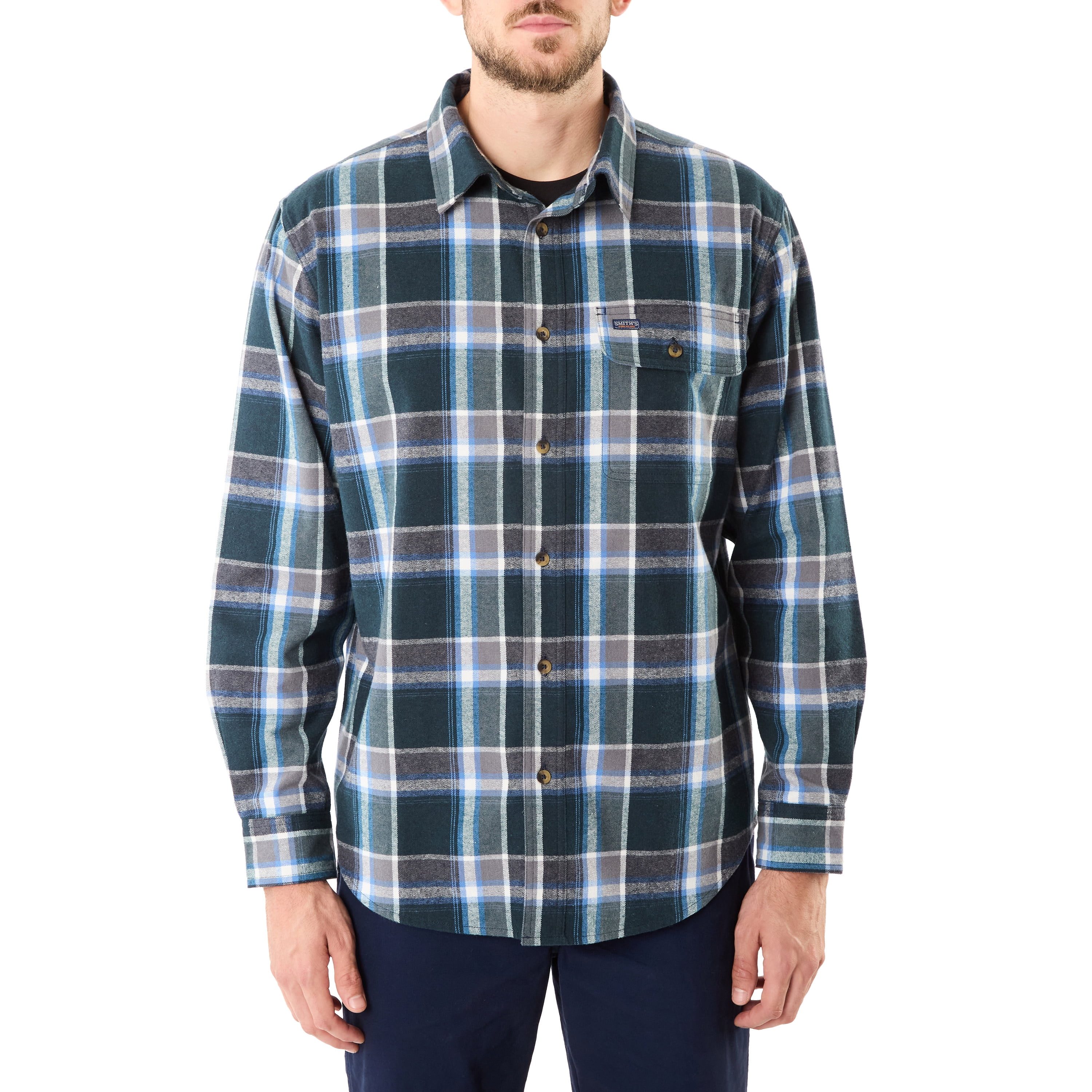 Men's Smith's Workwear Buffalo Plaid Flannel Button-Down Shirt Color ...