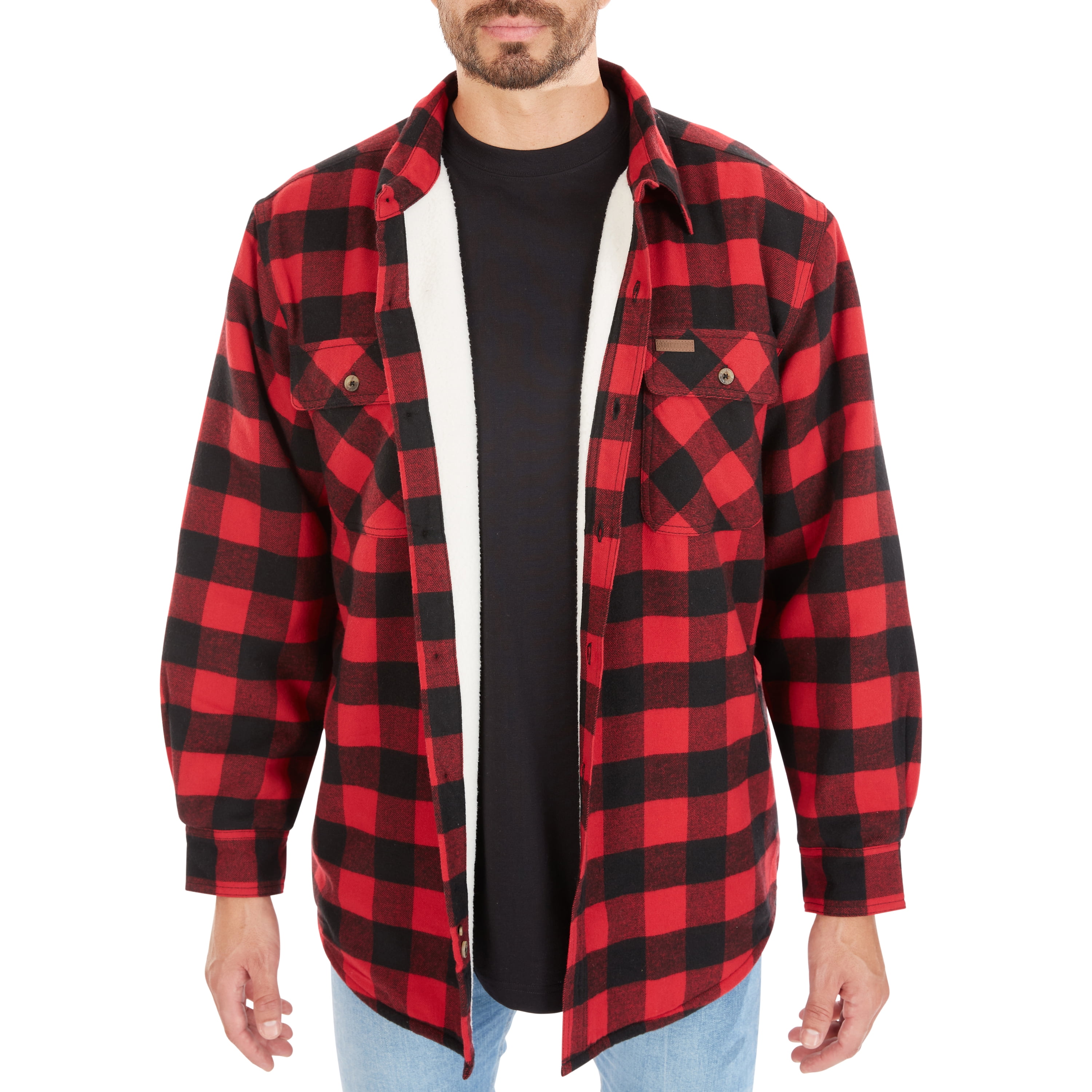 Men's Smith's Workwear Plaid Sherpa-Lined Cotton Flannel Shirt Jacket ...