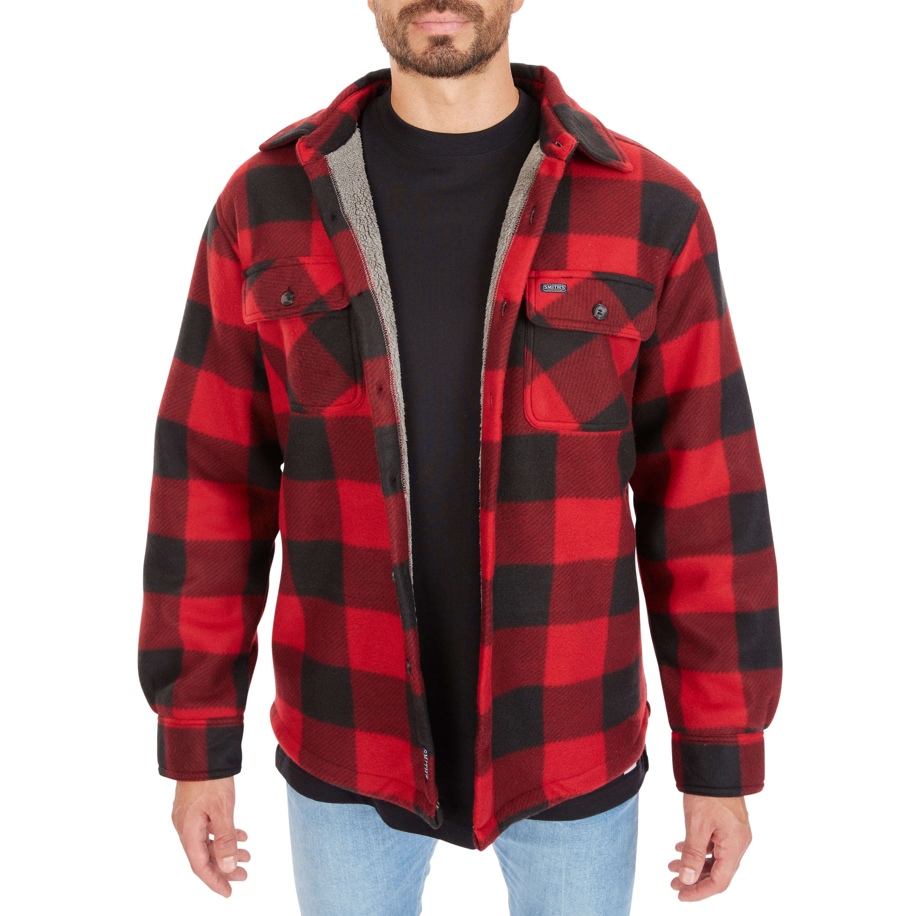 Men's Smith's Workwear Sherpa-Lined Plaid Microfleece Shirt Jacket ...