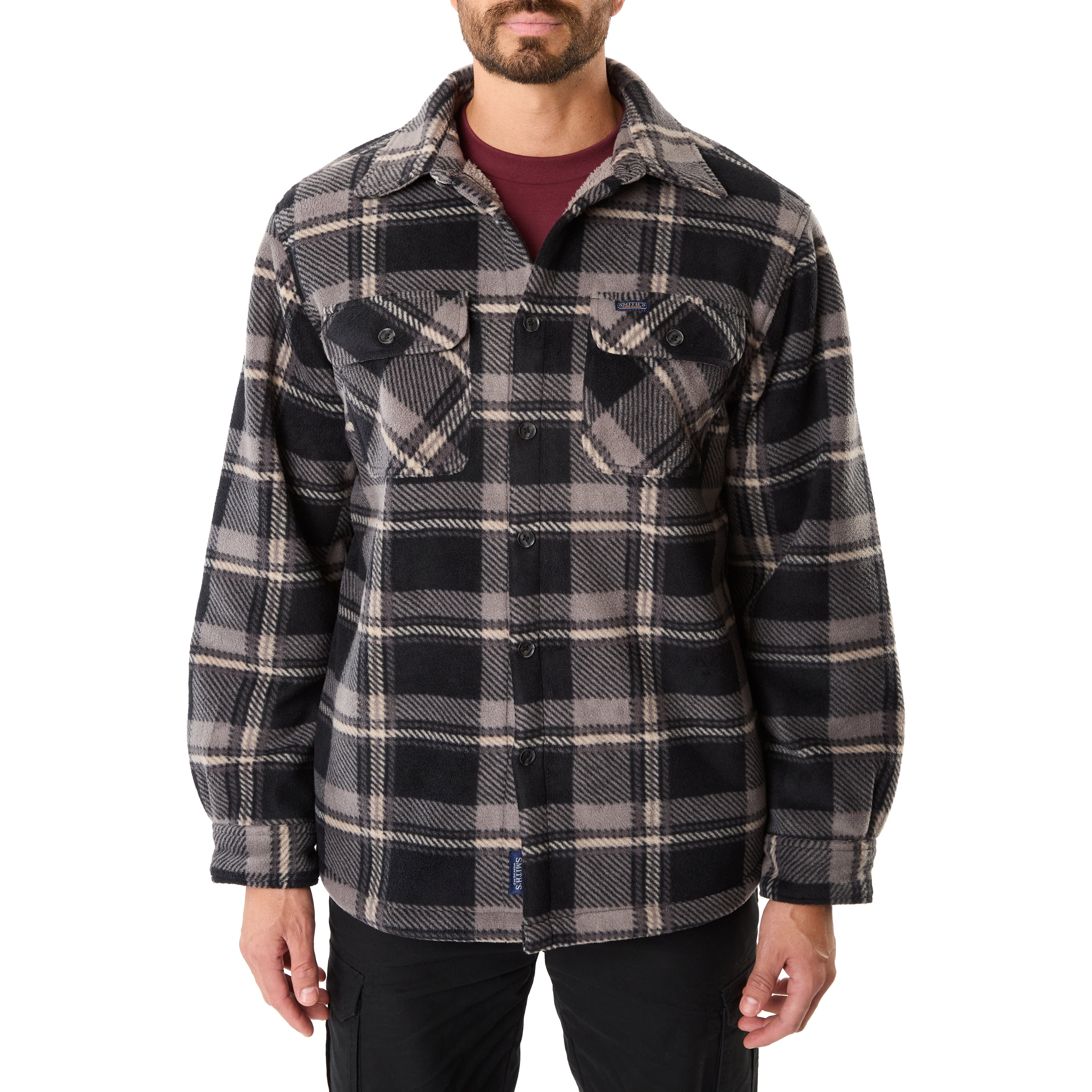 Men's Smith's Workwear Sherpa-Lined Plaid Microfleece Shirt Jacket ...
