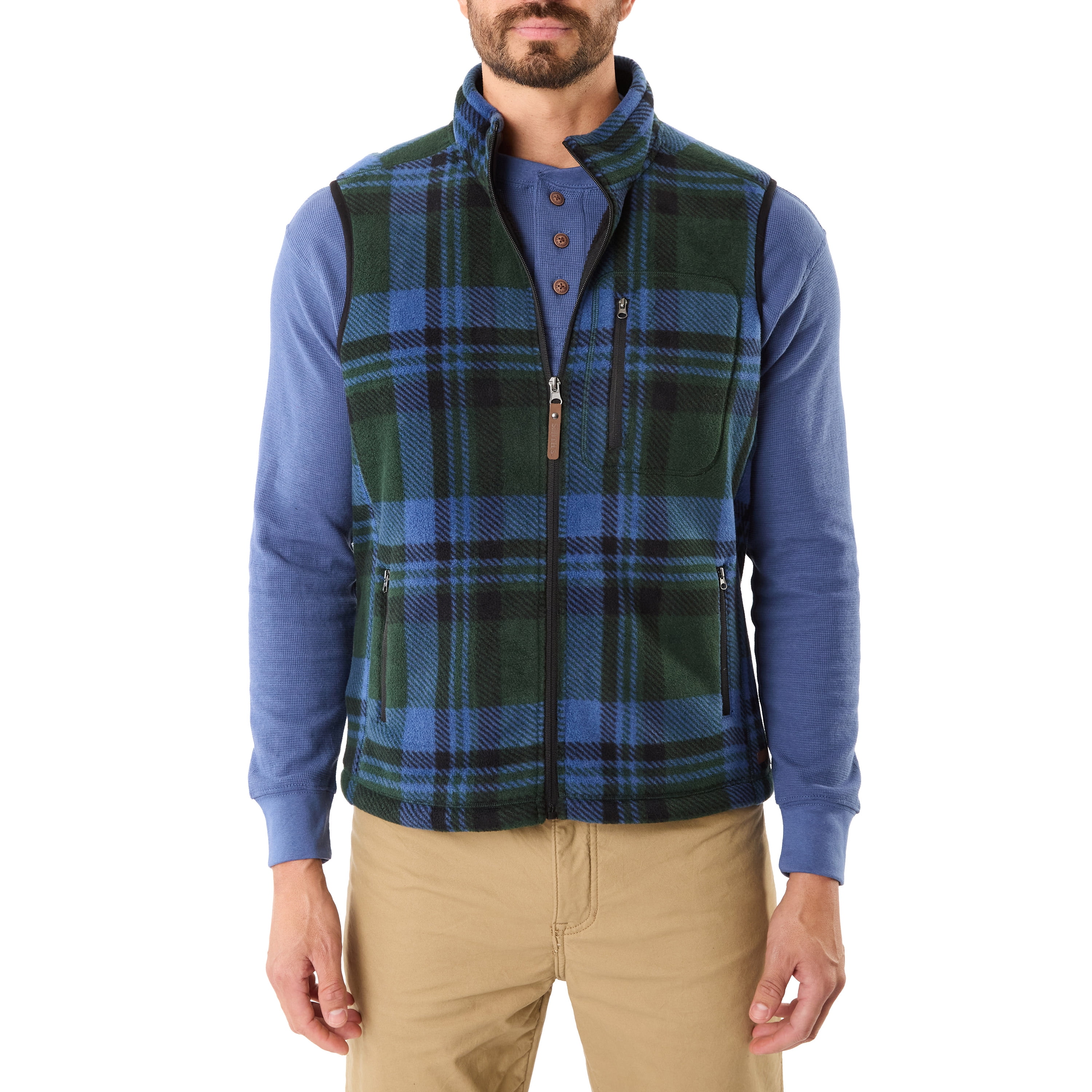 Men's Smith's Workwear Sherpa-Lined Plaid PolarFleece Vest Color ...