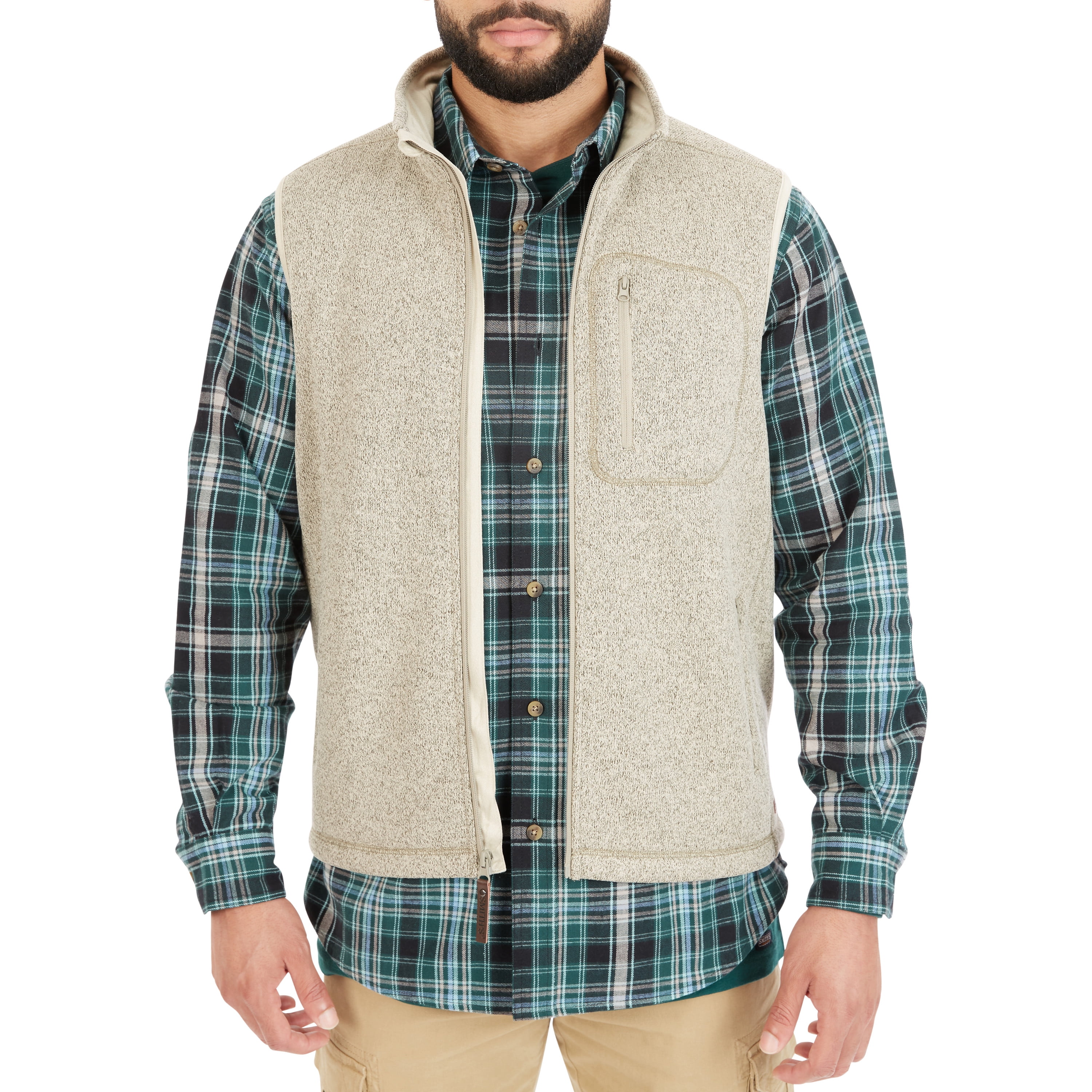 Men's Smith's Workwear Sherpa-Lined Sweater Fleece Vest Color: Oatmeal ...