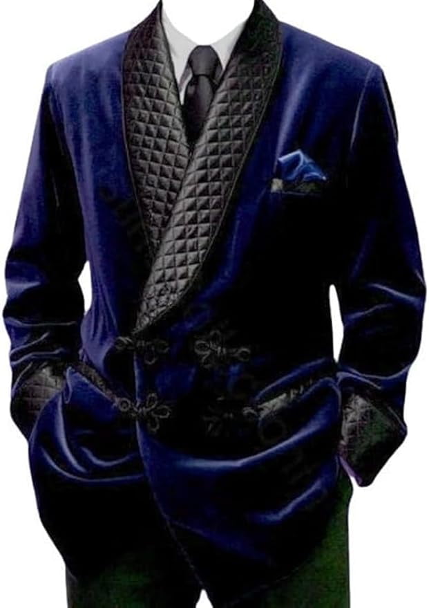 Men's Smoking Jacket Blue Quilted Robe - Walmart.com