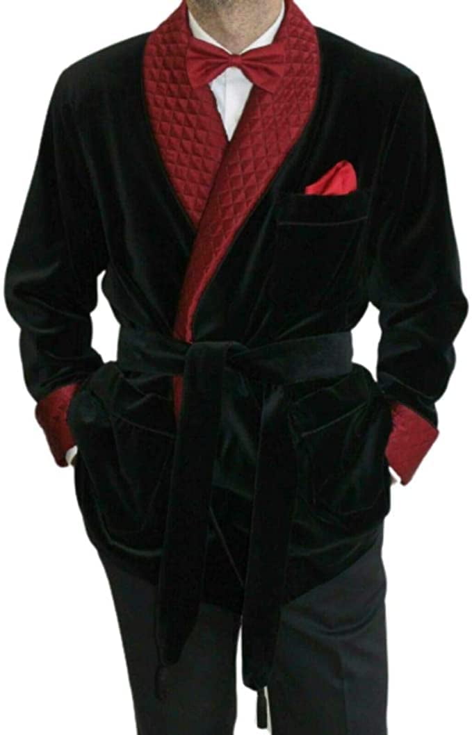 Men's Smoking Jacket Robe Elegant Party Wear Black Velvet Quilted ...