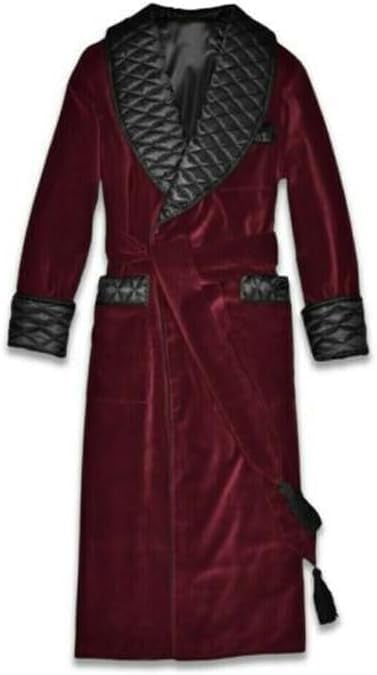 Men's Smoking Jacket Velvet Long Cigar Robe Quilted Dinner Shawl Lapel ...