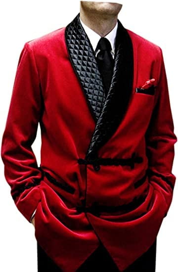 Men's Smoking Quilted Jacket Red Velvet Blazer Hosting Evening Dinner ...