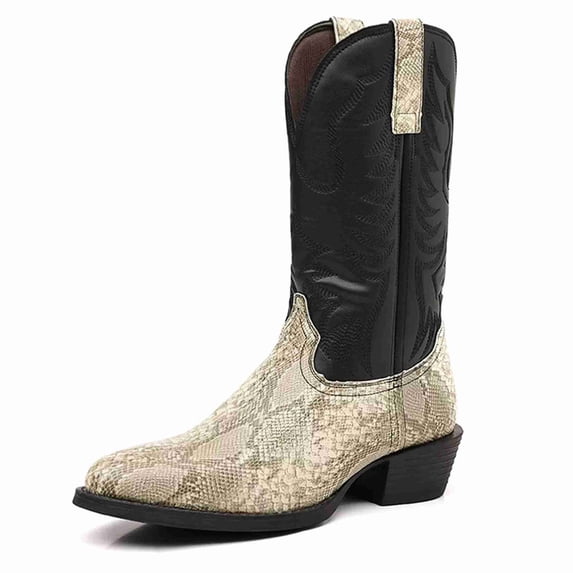 Men's Snakeskin & Embroidered Western Cowboy Boots, Mid-Calf Height ...