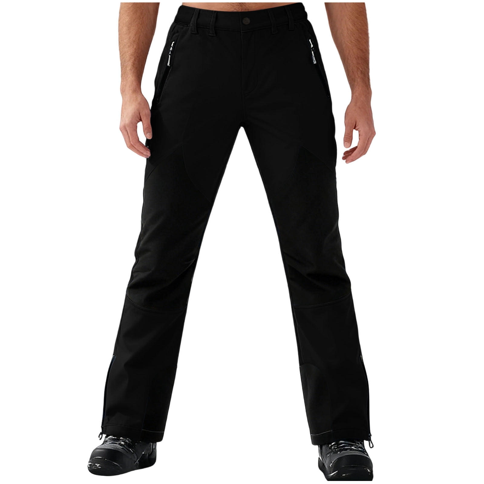 Men's Snow Pants Fleece Lined Winter Hiking Snowpants with Zipper ...