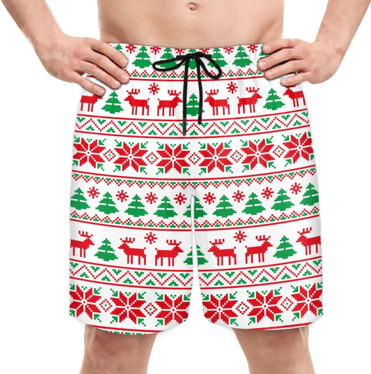 Men's Snowflakes Deer Tree Motif Swim Trunks Beach Shorts Swimsuit ...