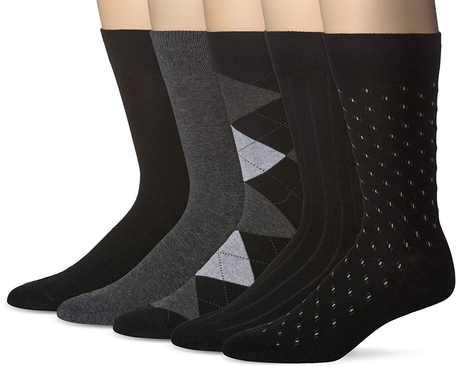 Men's Classic Black Dress Socks, 5 Pack, Soft and Durable, Size 10-13 ...