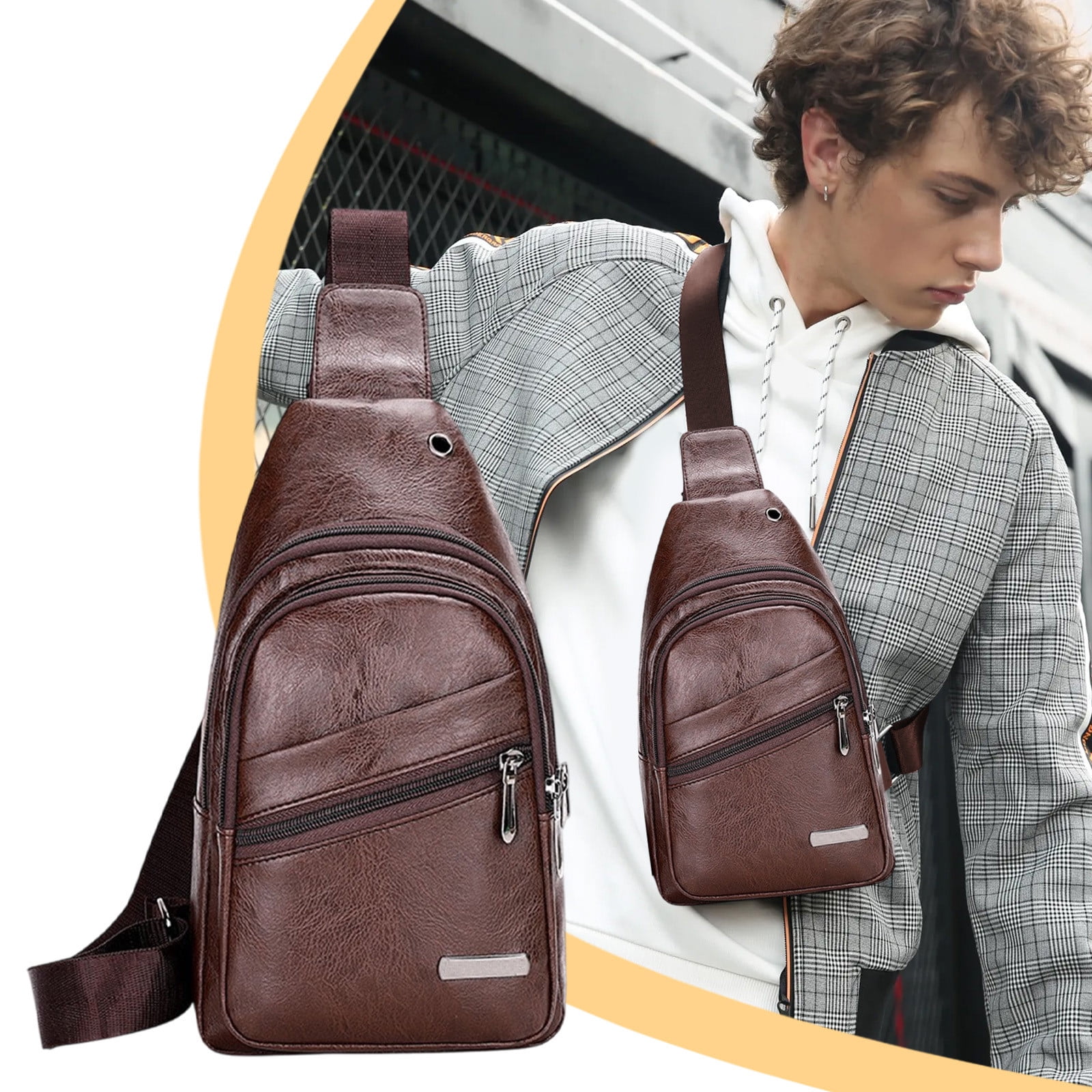 Men's Soft Leather Chest Bag Stylish One Shoulder Bag Waterproofing ...