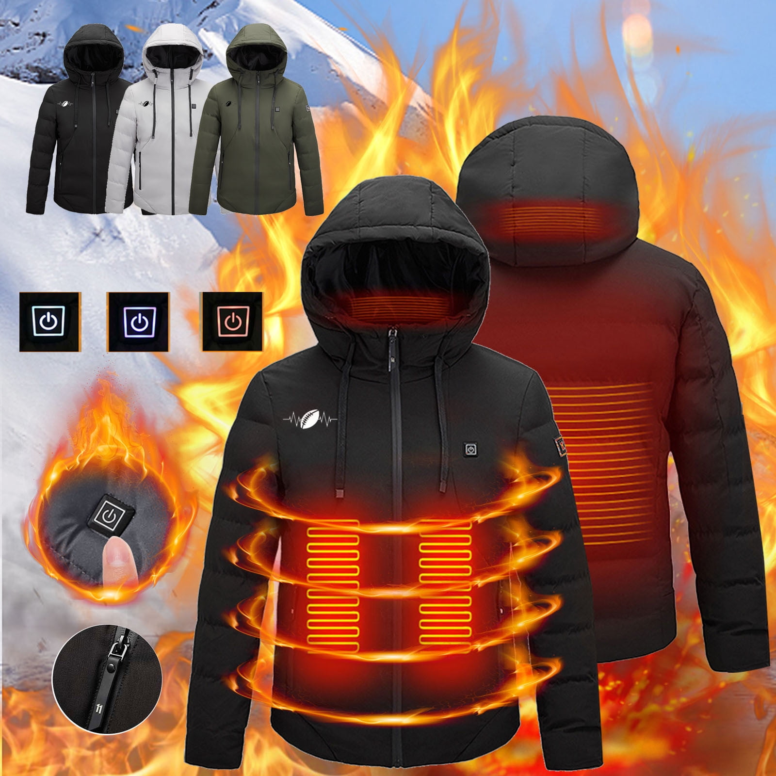 Men's Soft Shell Heated Jacket with Hood 4 Areas Water/Wind Resistant ...