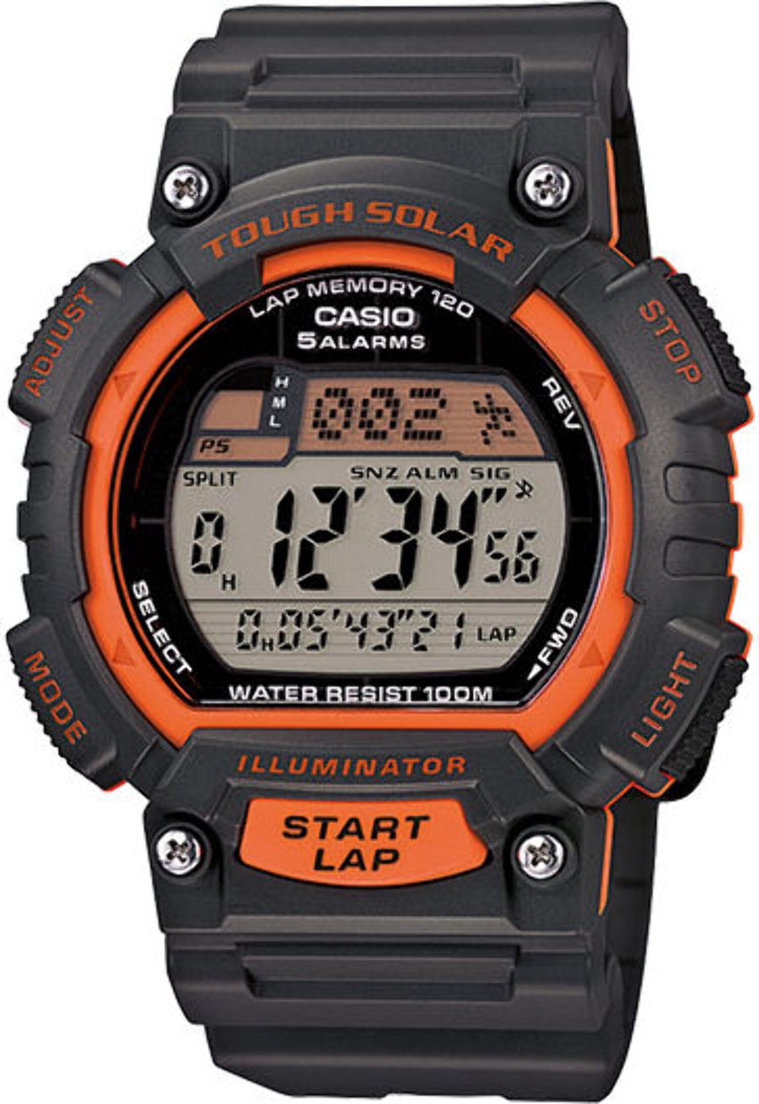 Men's Solar Powered Runner Watch with Black Resin Strap with Orange ...