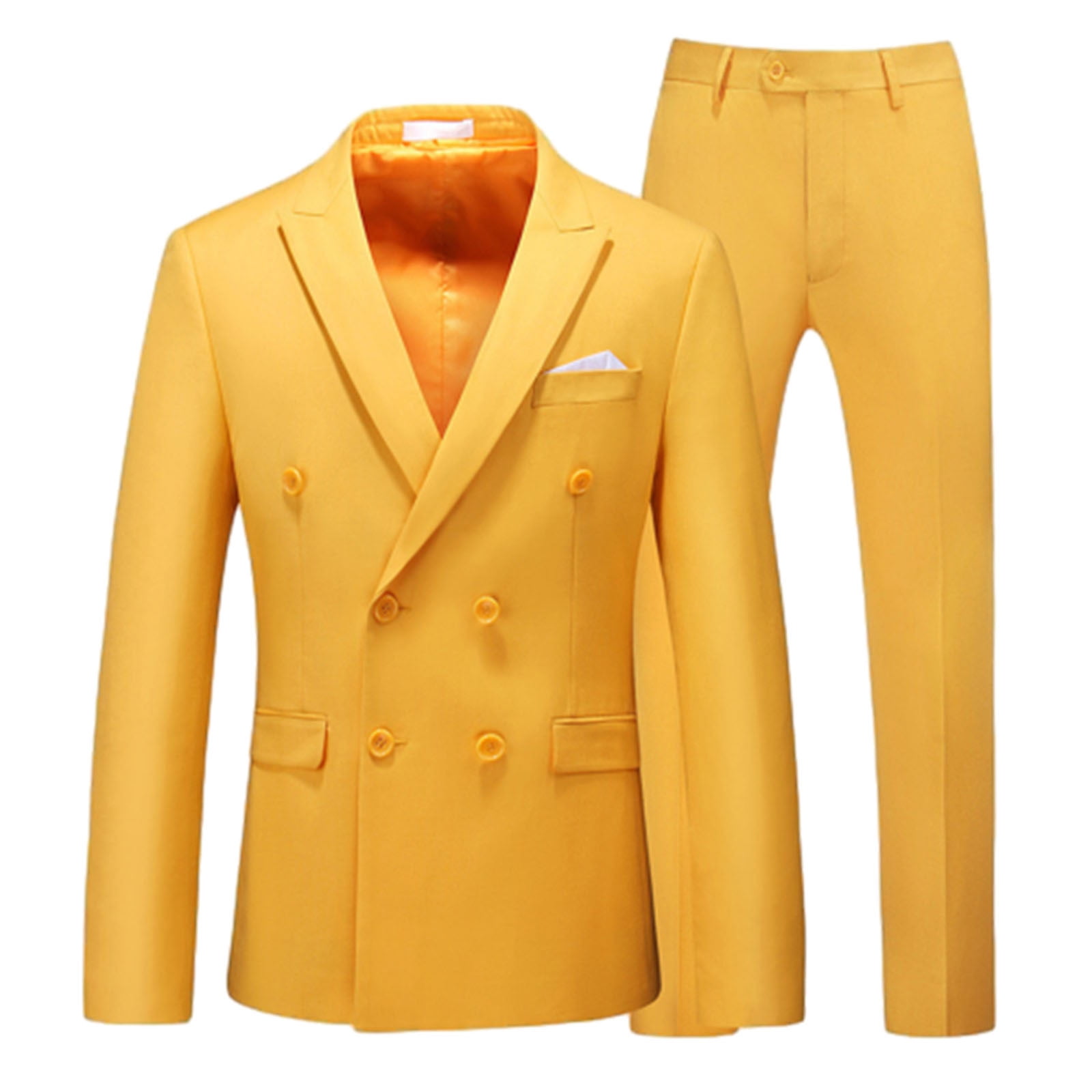 Men's Solid Color Dress Suits 2 Piece Double Breasted Tuxedo Suit Slim ...