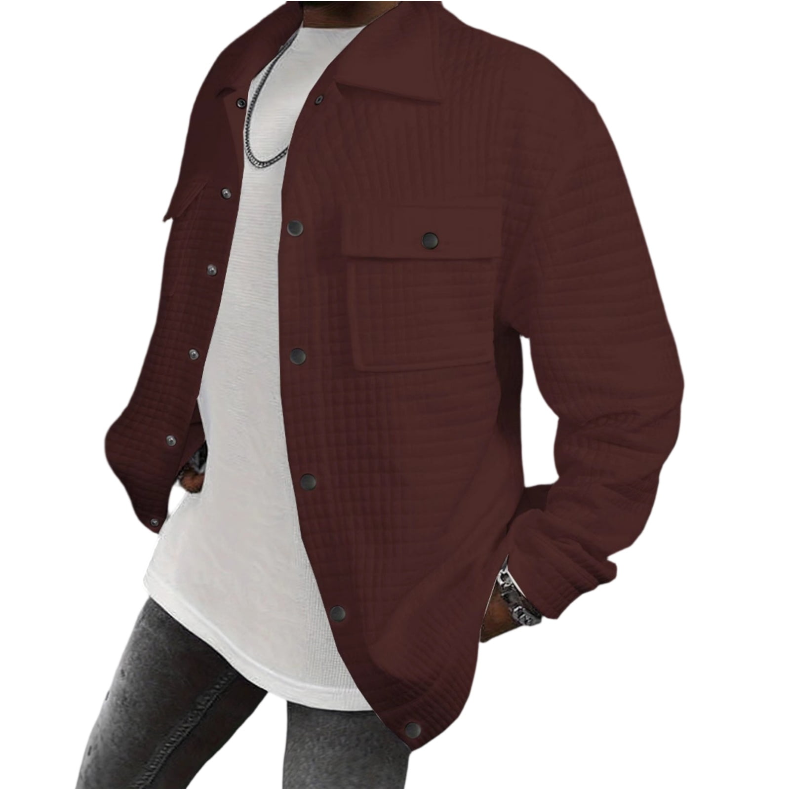 Men's Solid - Color Utility Jacket with Turn - Down Collar, Double ...