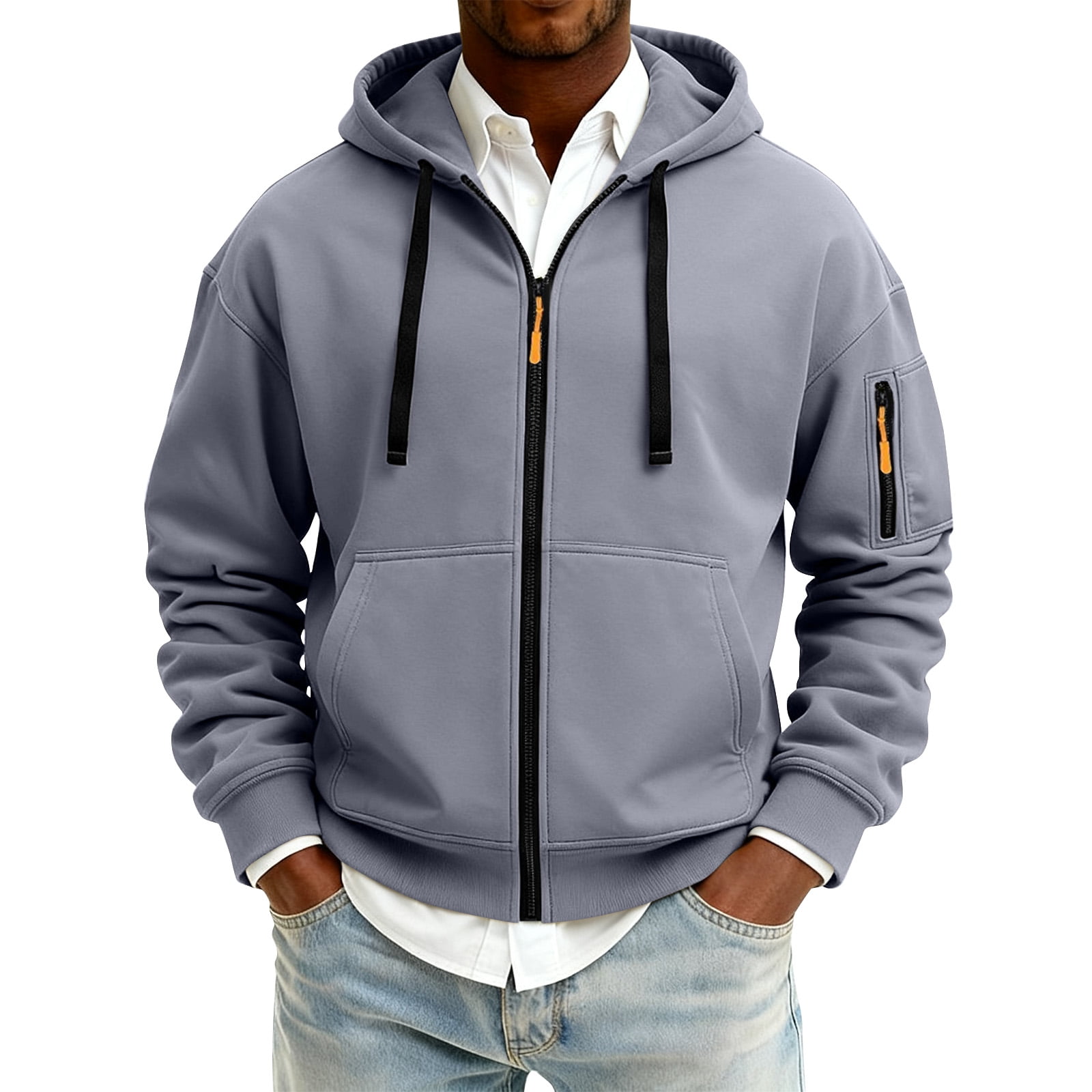 Men's Solid Color Zip-up Hooded Cardigan Jacket, Men's Sports Plus Size ...