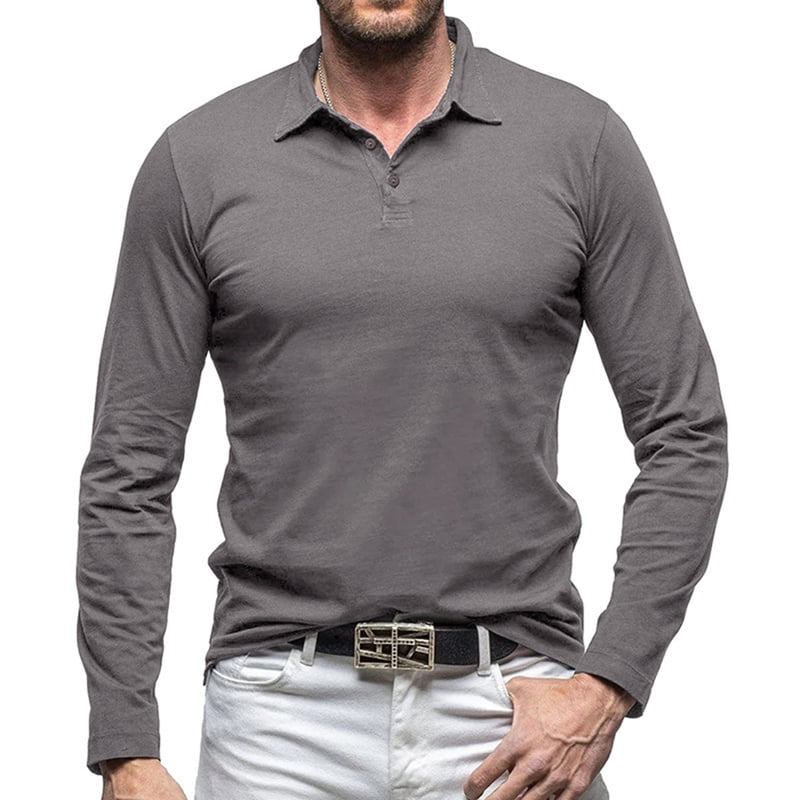 Men's Solid Cotton Blend Long Sleeve Collared Button-Placket Shirt Dark ...