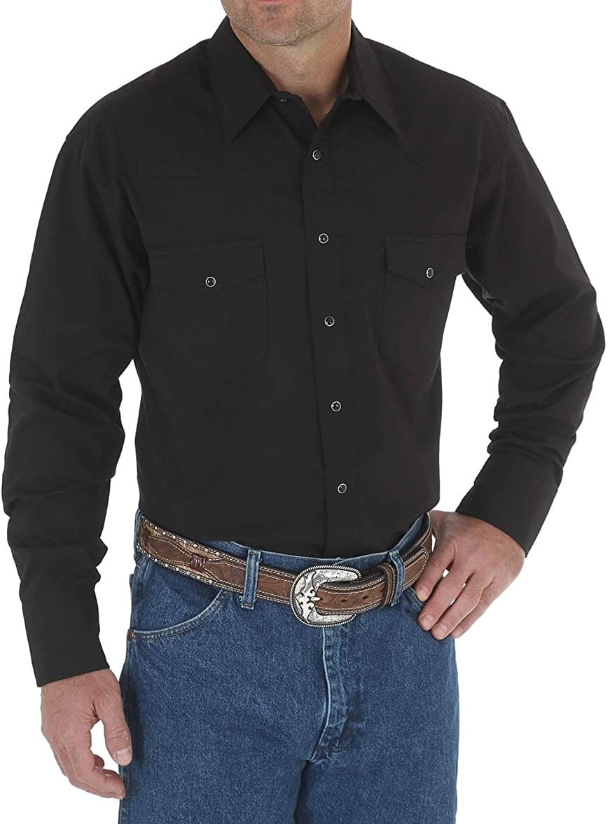 Wrangler Men's Solid Cowboy Shirt, Western Snap Wear, Black - Walmart.com