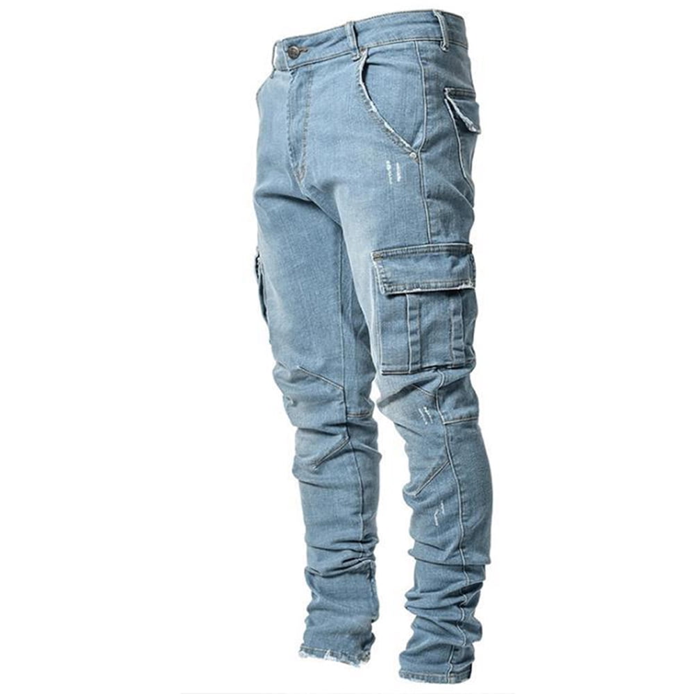 Men‘s Solid Pants With Multi Pockets Comfy Casual Street Style Trousers ...