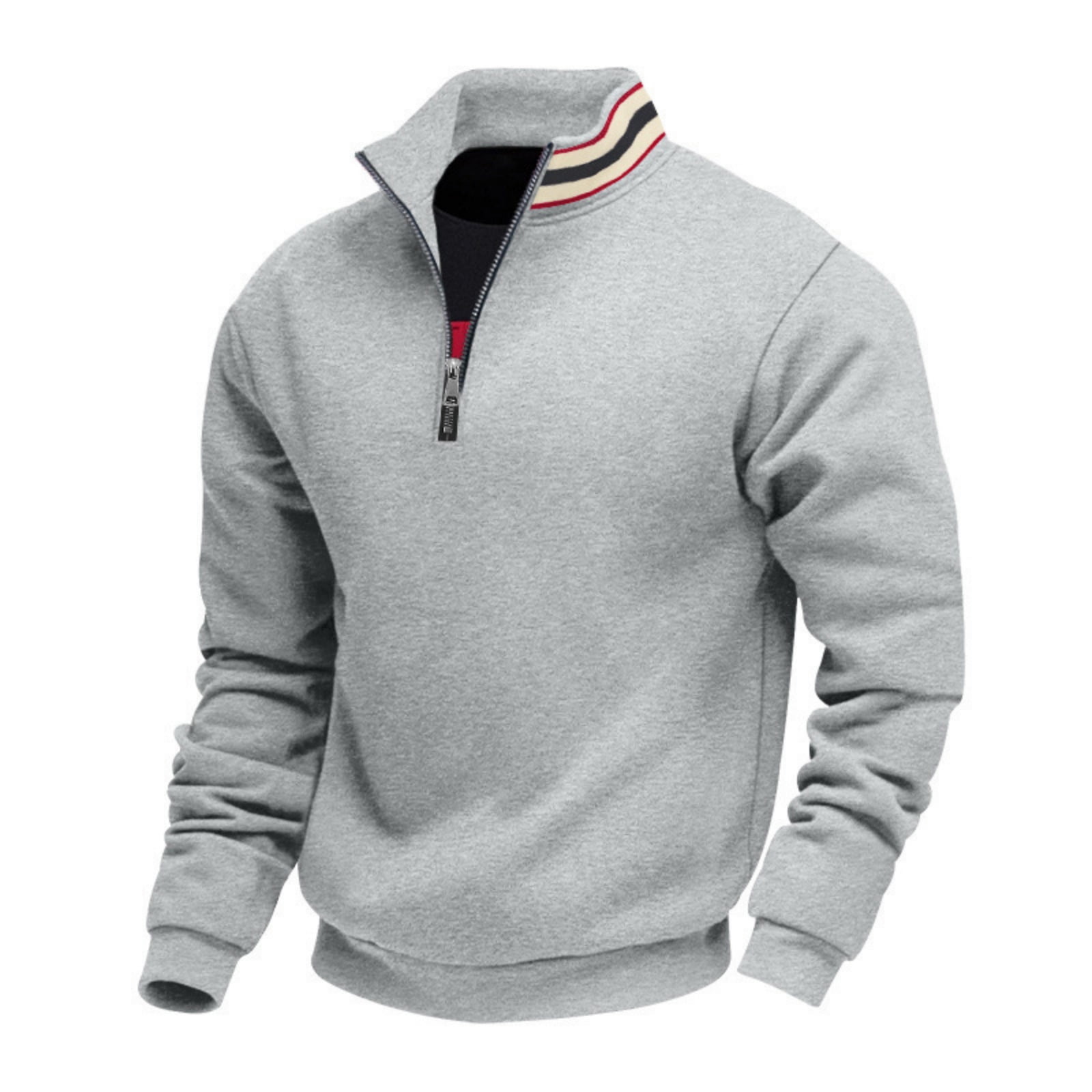 Men's Solid-color Casual Fleece Hoodie, Loose Stand-up Collar Semi ...