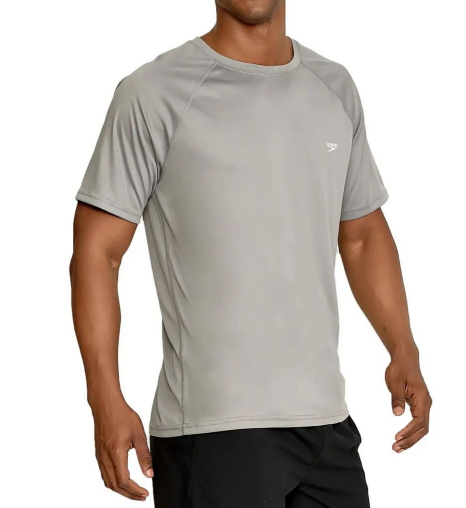 Men's Speedo 7748220 Easy Regular Fit Short Sleeve Swim Shirt (Monument ...