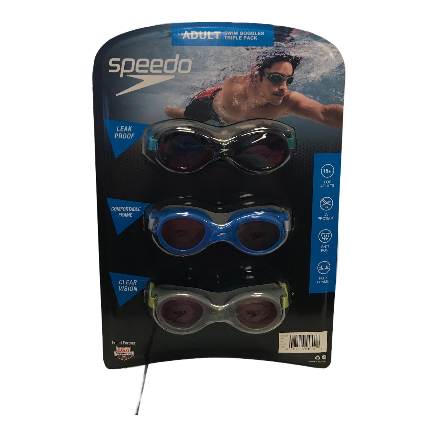 Men's Speedo Adult Goggle, Anti-Fog, Flex Frame (3 Pack) - Walmart.com