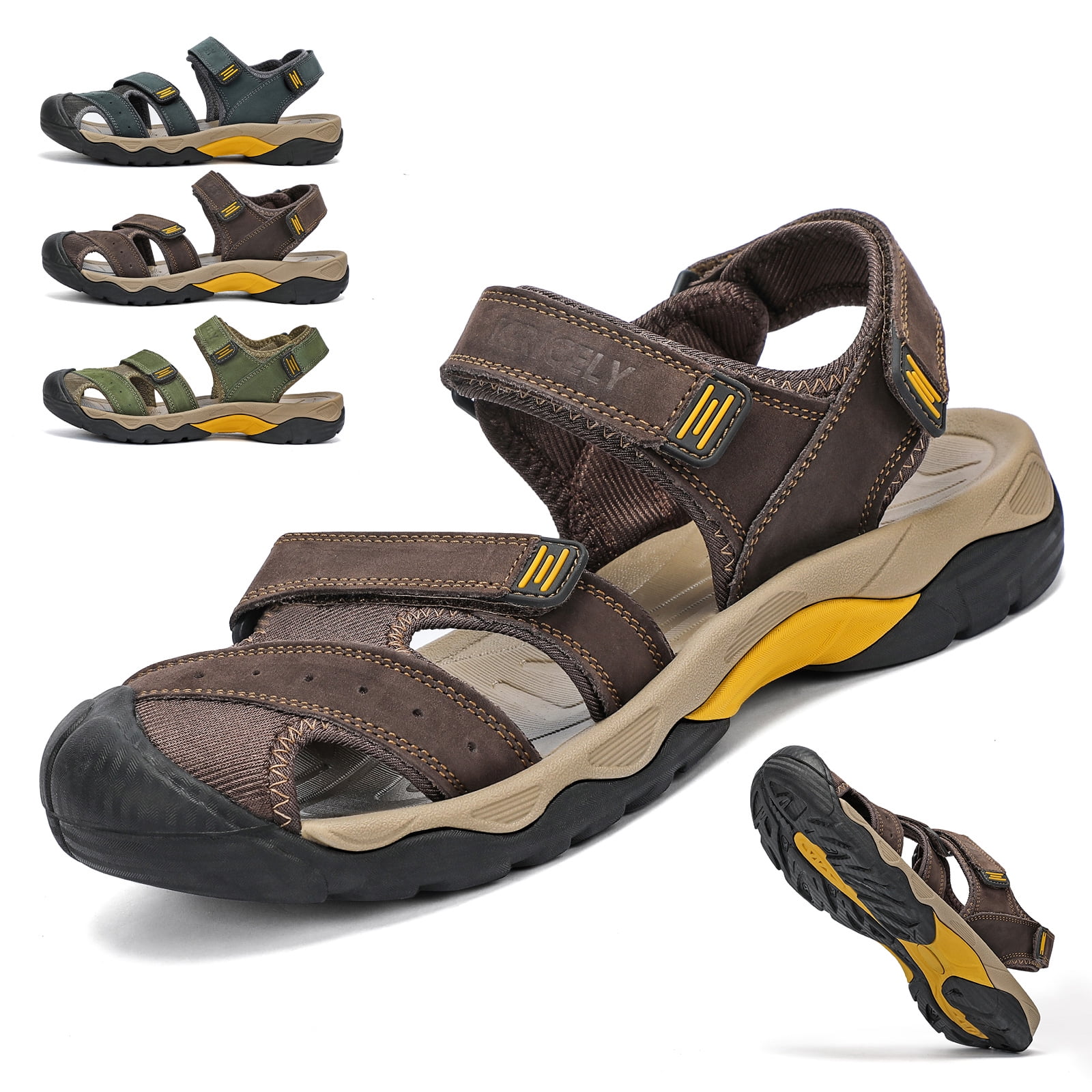 Men's Sport Sandals Outdoor Hiking Sandals Closed Toe Leather Athletic ...