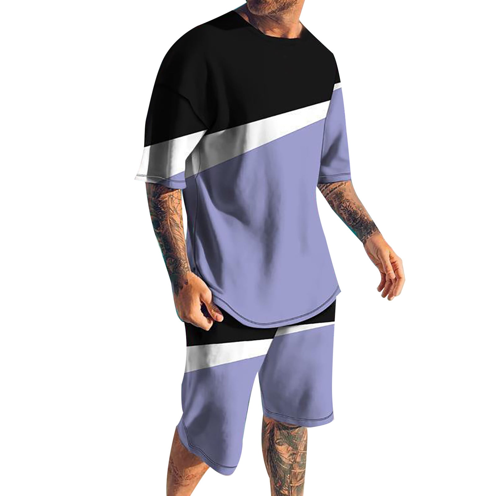 Mens Sport Set Summer Outfit 2 Piece Set Short Sleeve T Shirts And