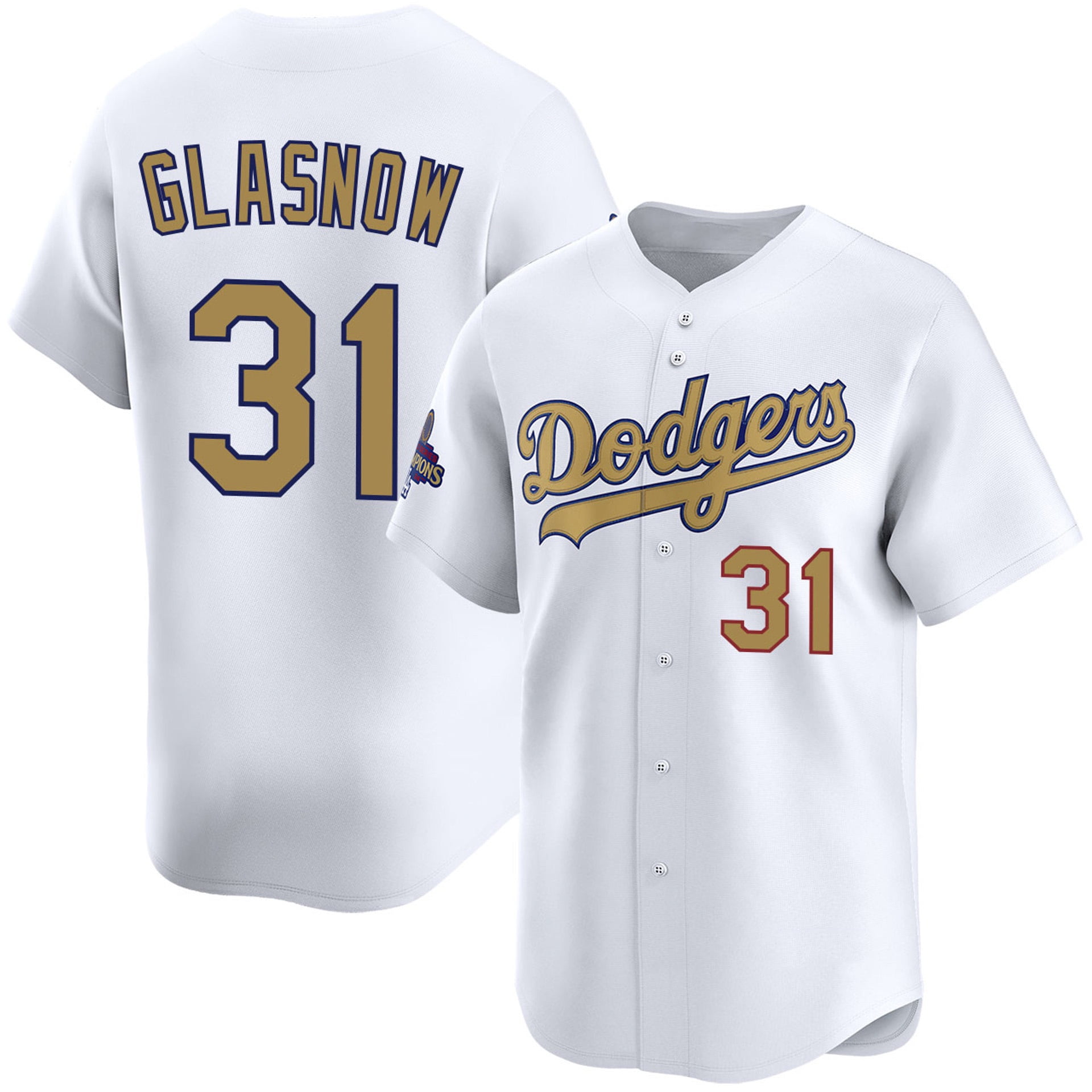 Men's Sport Tops Los Angeles D 31 Glasnow White\Gold V-Neck Team Player ...
