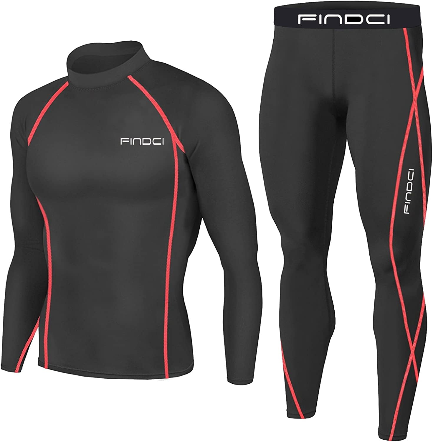 FINDCI Men's Sports Running Set Compression Shirt + Pants Skin-Tight ...