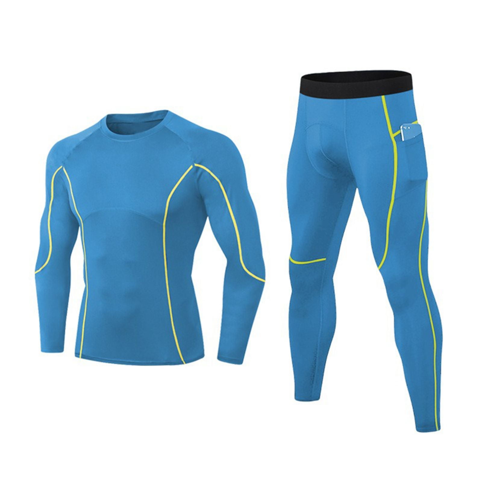 Men's Sports Running Set, Compression Shirt + Pants Skin-Tight Long ...