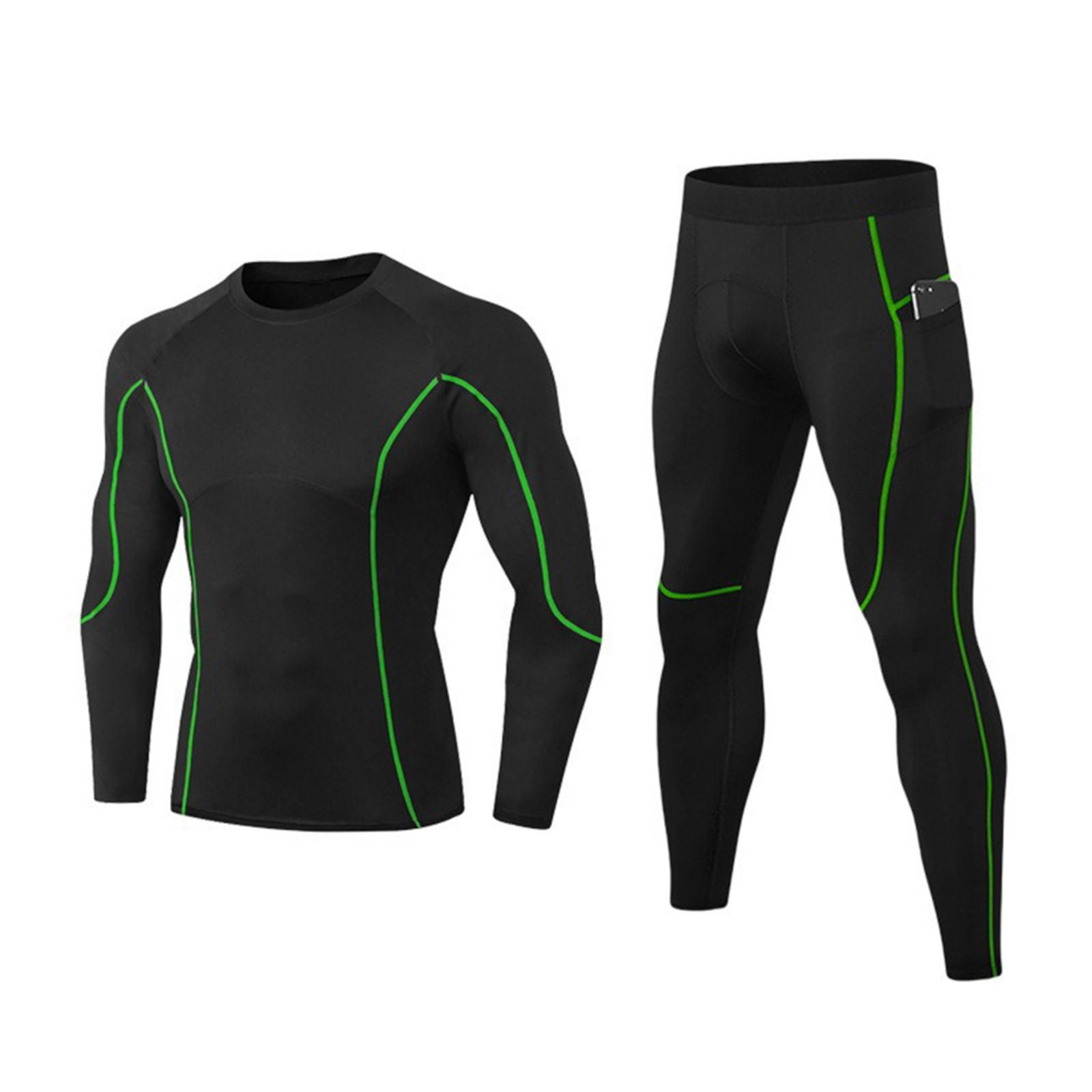 Men's Sports Running Set, Compression Shirt + Pants Skin-Tight Long ...