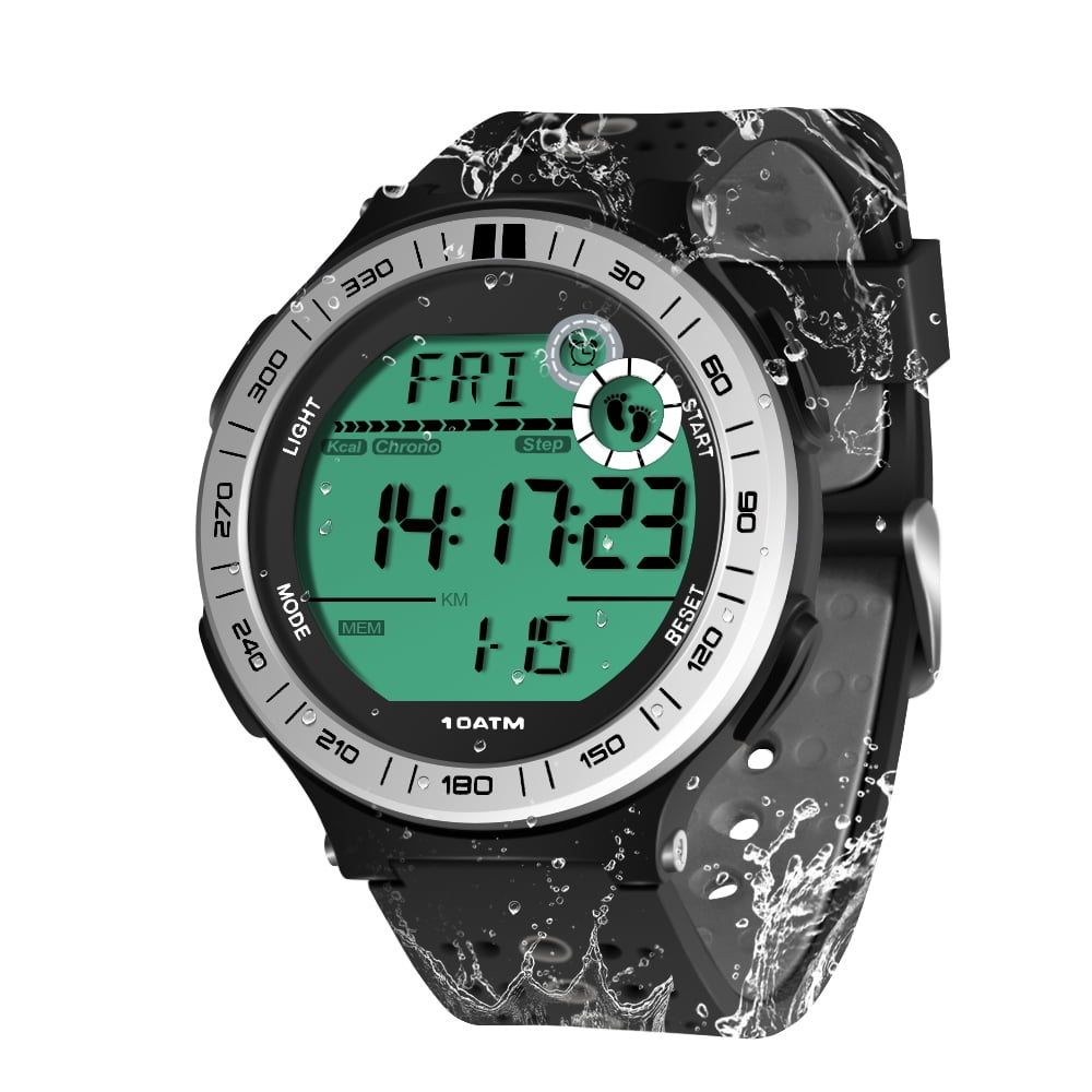 Men's Sports Watch Pedometer 10 ATM Waterproof Lap Stopwatch for ...